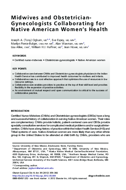(PDF) Midwives and Obstetrician-Gynecologists Collaborating for Native ...