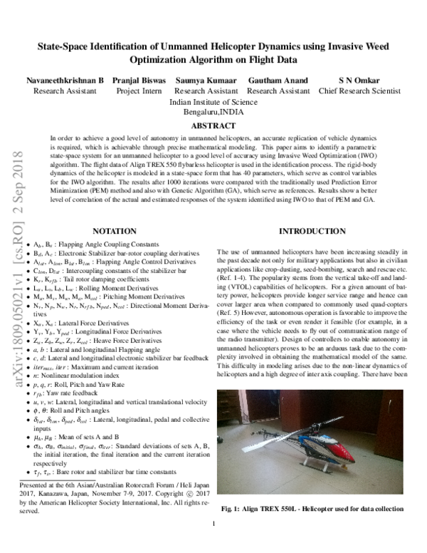 Pdf State Space Identification Of Unmanned Helicopter Dynamics Using Invasive Weed
