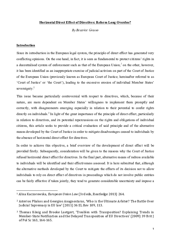 Pdf Horizontal Direct Effect Of Directives Reform Long Overdue