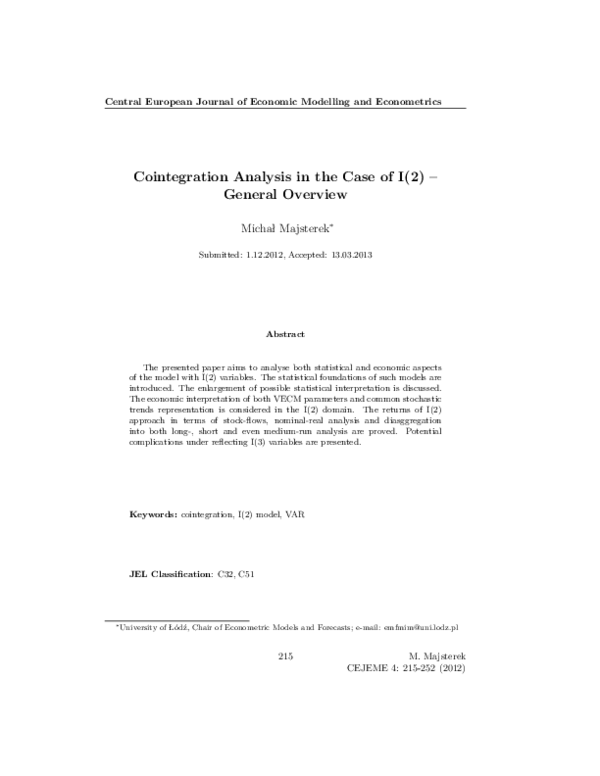 (PDF) Cointegration Analysis in the Case of I(2) – General Overview
