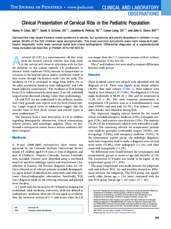 (PDF) Clinical Presentation of Cervical Ribs in the Pediatric Population