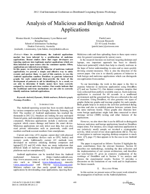 (PDF) Analysis of Malicious and Benign Android Applications