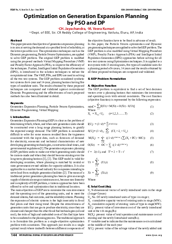 (PDF) Optimization on Generation Expansion Planning by PSO and DP