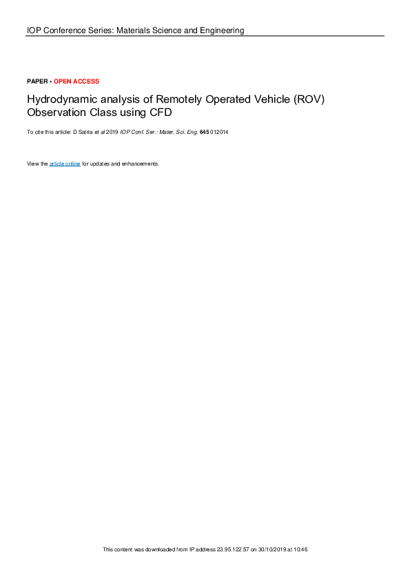 (PDF) Hydrodynamic analysis of Remotely Operated Vehicle (ROV) Observation Class using CFD