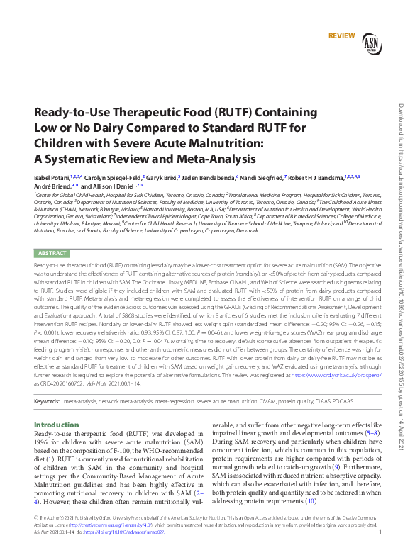 (PDF) Ready-to-Use Therapeutic Food (RUTF) Containing Low or No Dairy ...