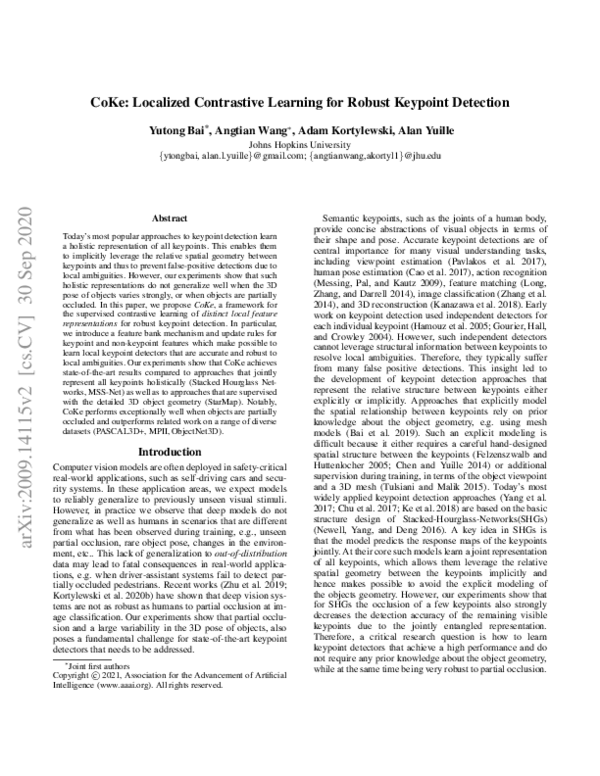 Pdf Coke Localized Contrastive Learning For Robust Keypoint Detection