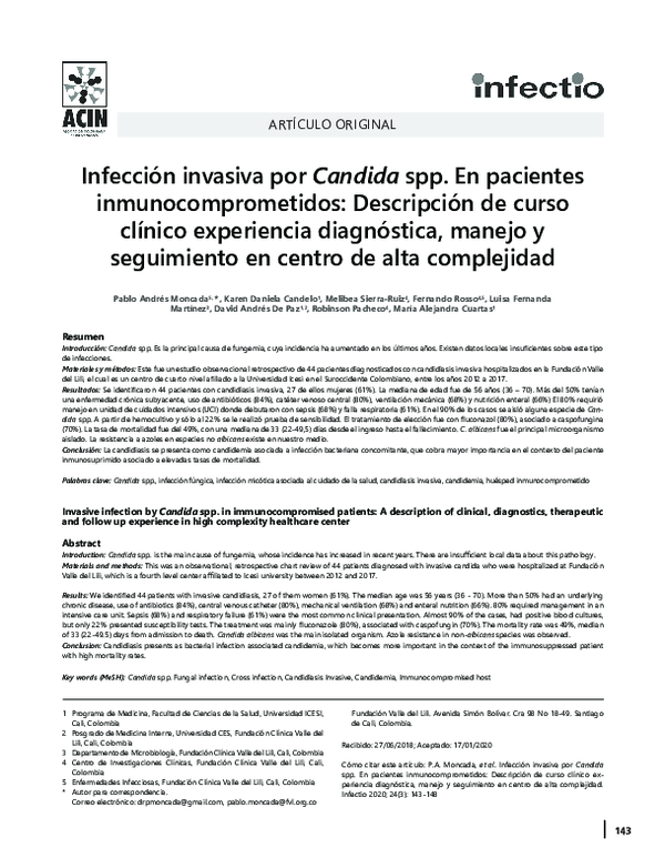 (PDF) Infección invasiva por Candida spp. En pacientes ...
