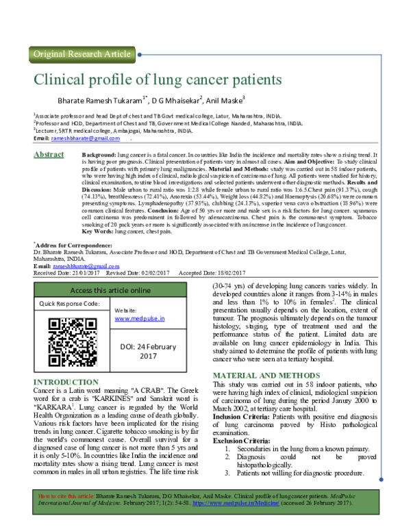 (PDF) Clinical profile of lung cancer patients