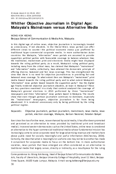 (PDF) Whither Objective Journalism in Digital Age: Malaysia's ...