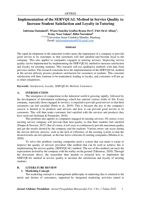 (PDF) Implementation of the SERVQUAL Method in Service Quality to ...
