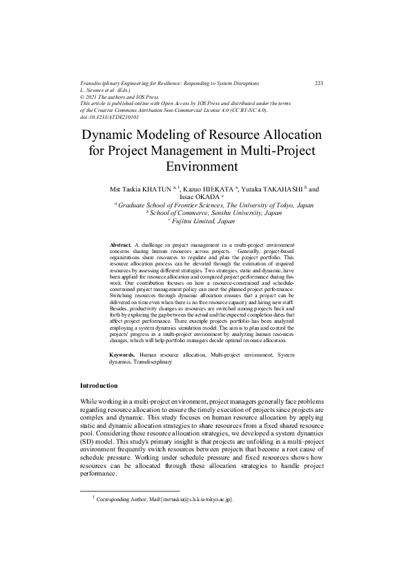 (PDF) Dynamic Modeling of Resource Allocation for Project Management in ...