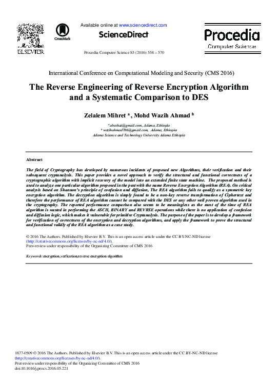(PDF) The Reverse Engineering of Reverse Encryption Algorithm and a ...
