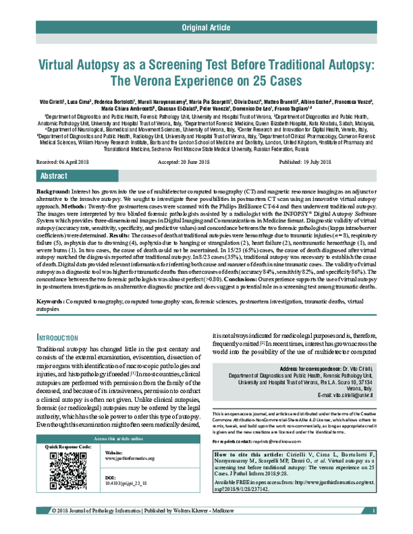 (PDF) Virtual Autopsy as a Screening Test Before Traditional Autopsy ...