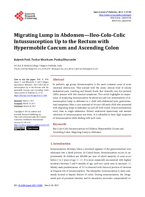 (PDF) Migrating Lump in Abdomen—Ileo-Colo-Colic Intussusception Up to ...
