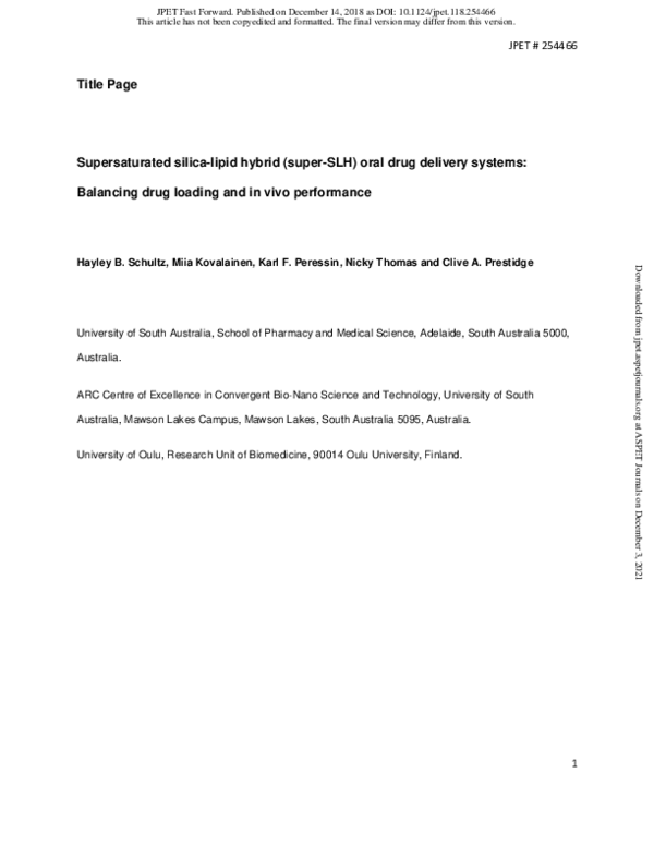 (PDF) Supersaturated silica-lipid hybrid (super-SLH) oral drug delivery ...
