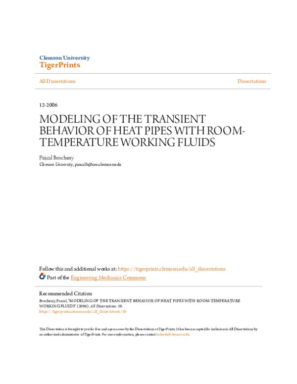 (PDF) Modeling of the Transient Behavior of Heat Pipes with Room ...