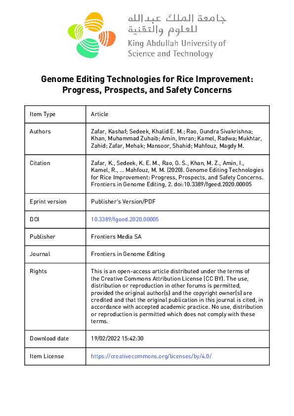 (PDF) Genome Editing Technologies for Rice Improvement: Progress ...
