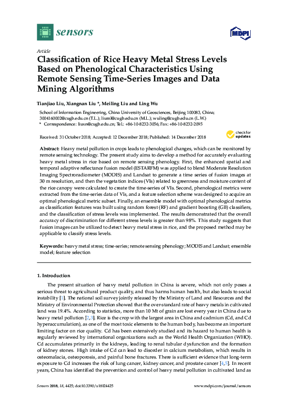(PDF) Classification of Rice Heavy Metal Stress Levels Based on ...