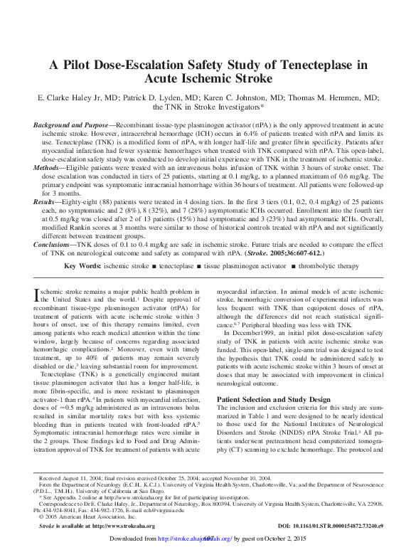 (PDF) A pilot dose-escalation safety study of tenecteplase in acute ...