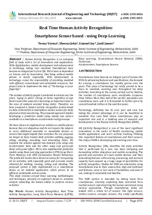 (PDF) Real Time Human Activity Recognition: Smartphone Sensor based-using Deep Learning