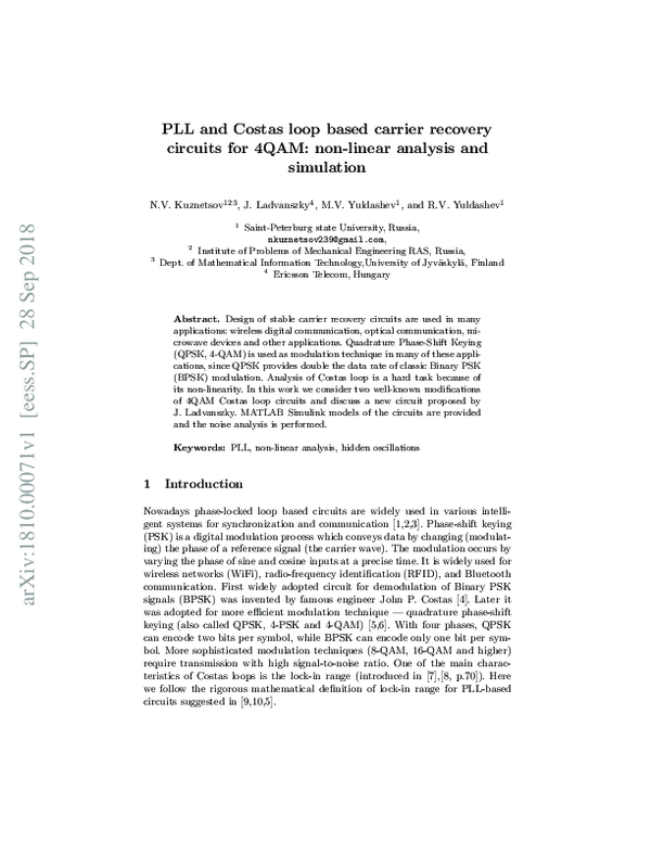 (PDF) PLL and Costas loop based carrier recovery circuits for 4QAM: non ...