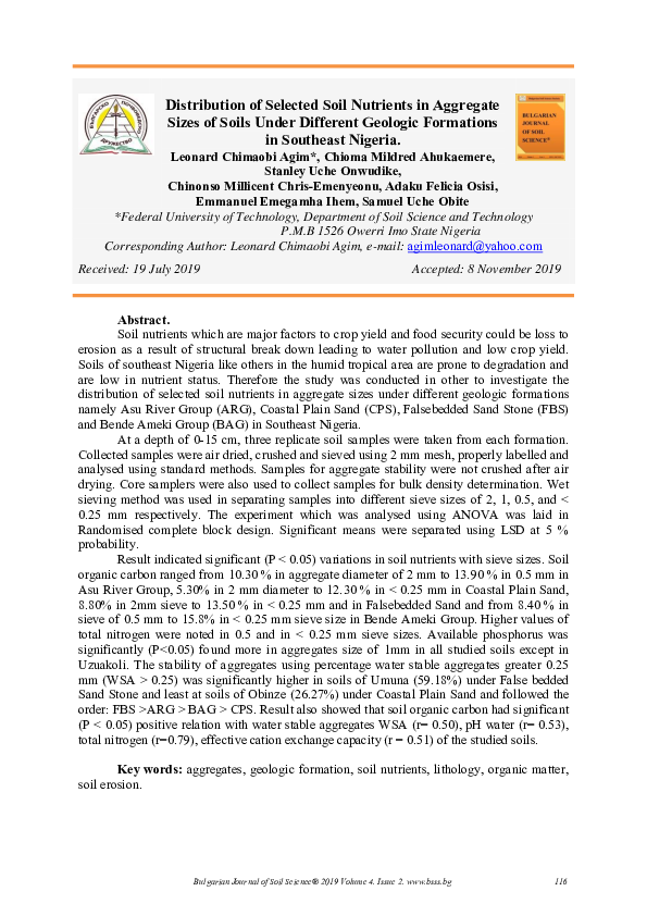 (PDF) Distribution of Selected Soil Nutrients in Aggregate Sizes of ...