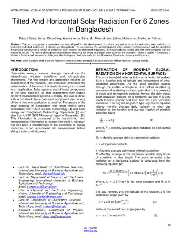 (PDF) Tilted And Horizontal Solar Radiation For 6 Zones
