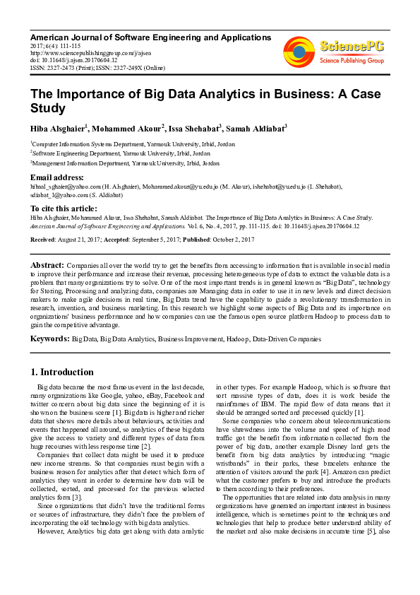 (PDF) The Importance of Big Data Analytics in Business: A Case Study