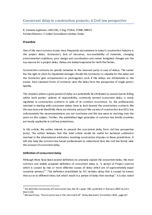 (PDF) Concurrent delay in construction projects; A Civil law perspective