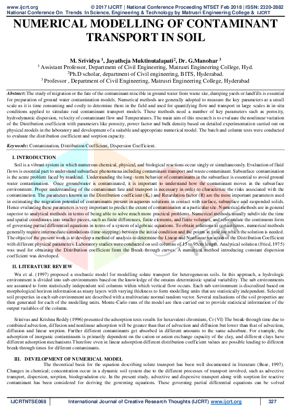(PDF) Numerical Modelling of Contaminant Transport in Soil