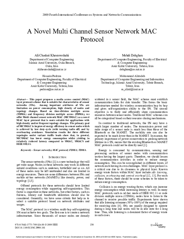 (PDF) A Novel Multi Channel Sensor Network MAC Protocol