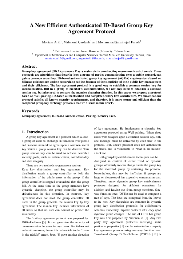 (PDF) A New Efficient Authenticated ID-Based Group Key Agreement Protocol