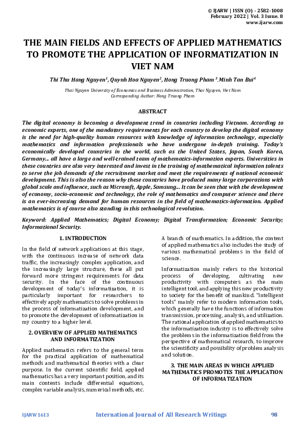 (PDF) THE MAIN FIELDS AND EFFECTS OF APPLIED MATHEMATICS TO PROMOTE THE ...