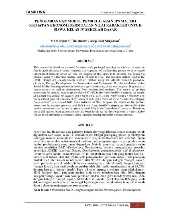 (PDF) Pengembangan Modul Pembelajaran Ips Materi Kegiatan Ekonomi Bermuatan Nilai Karakter Untuk ...