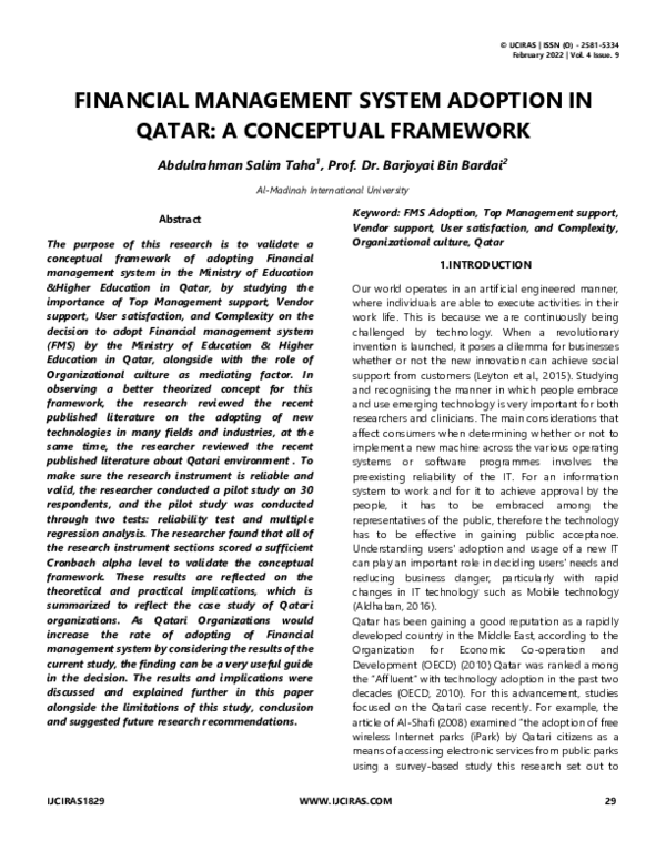 (PDF) FINANCIAL MANAGEMENT SYSTEM ADOPTION IN QATAR: A CONCEPTUAL FRAMEWORK