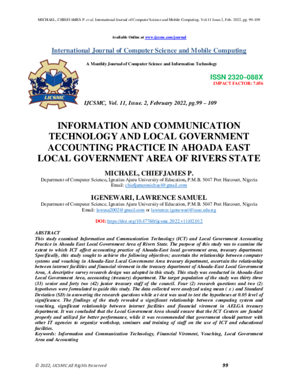 (PDF) INFORMATION AND COMMUNICATION TECHNOLOGY AND LOCAL GOVERNMENT ...