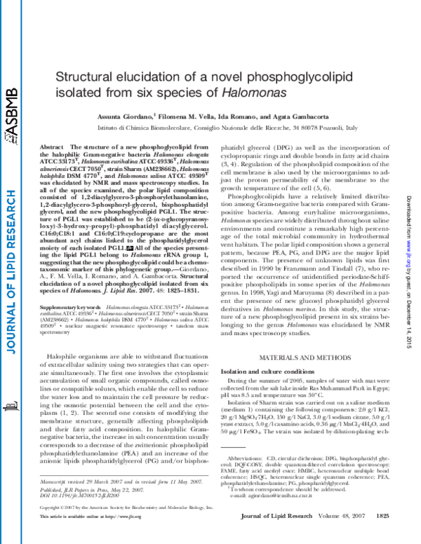 (PDF) Structural elucidation of a novel phosphoglycolipid isolated from ...
