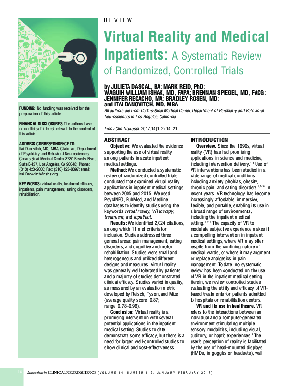 (PDF) Virtual Reality and Medical Inpatients: A Systematic Review of ...