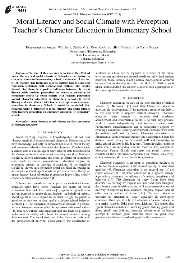 (PDF) Moral Literacy and Social Climate with Perception Teacher’s ...