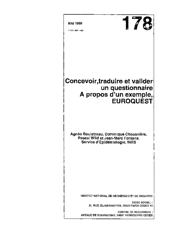 (PDF) Concevoir,traduire et valider un questionnaire A propos d'un ...