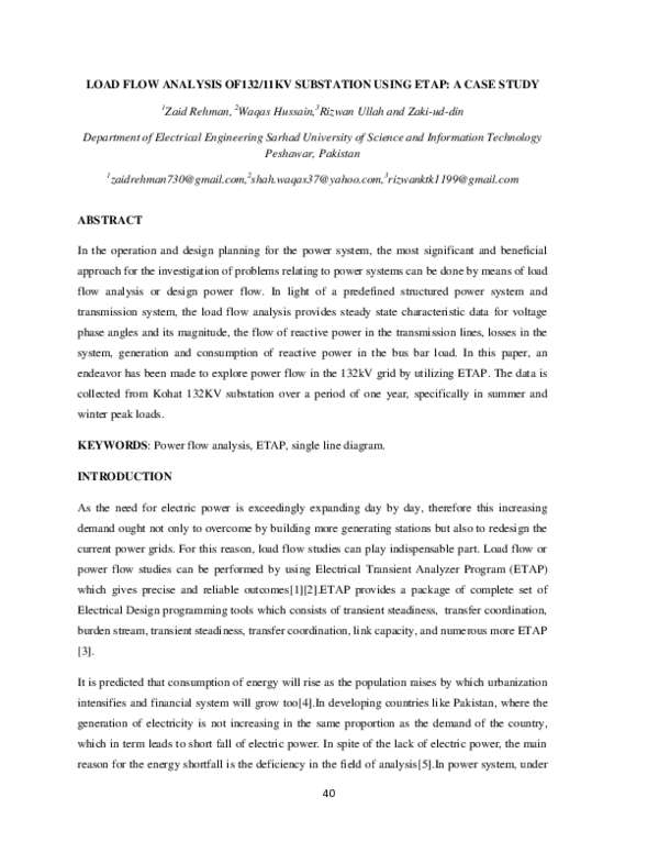 (PDF) Load Flow Analysis OF132/11KV Substation Using Etap: A Case Study