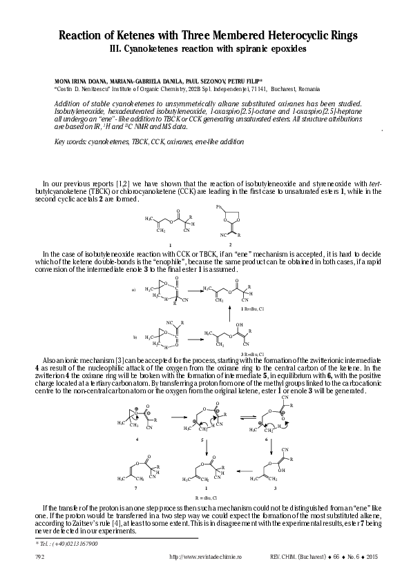 (PDF) ChemInform Abstract: Reaction of Ketenes with Three Membered ...
