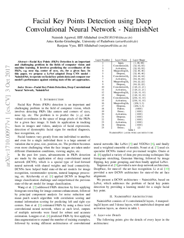 Pdf Facial Key Points Detection Using Deep Convolutional Neural
