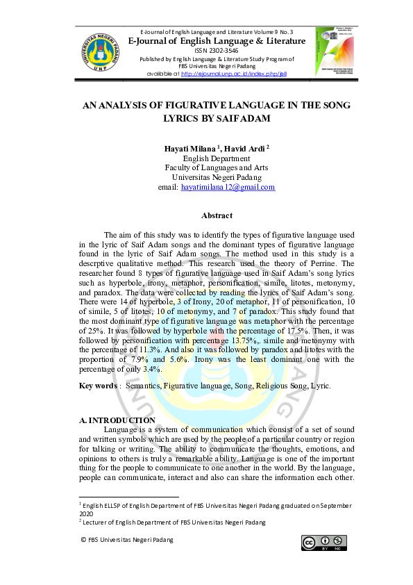 (PDF) An Analysis of Figurative Language in the Song Lyrics by Saif Adam