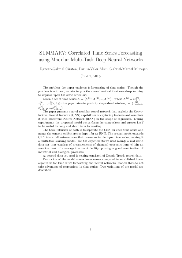 Pdf Summary Correlated Time Series Forecasting Using Modular Multi Task Deep Neural Networks