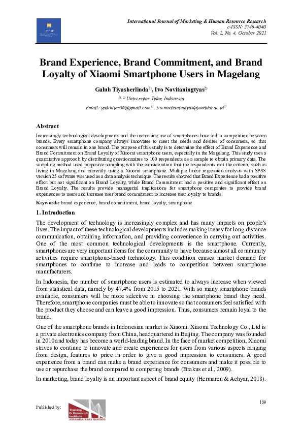 (PDF) Brand Experience, Brand Commitment, and Brand Loyalty of Xiaomi ...