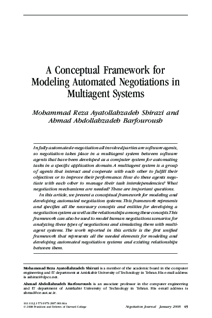(PDF) A conceptual framework for modeling automated negotiations in multiagent systems