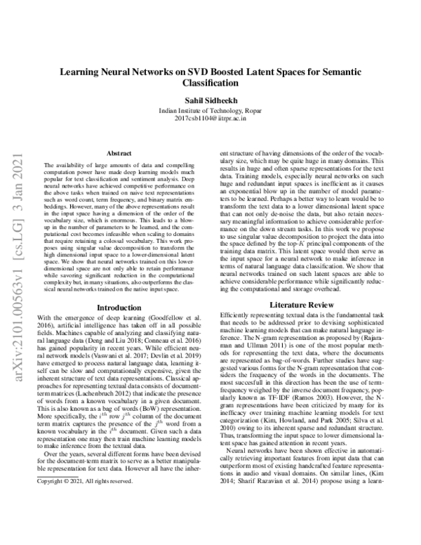 (PDF) Learning Neural Networks on SVD Boosted Latent Spaces for Semantic Classification