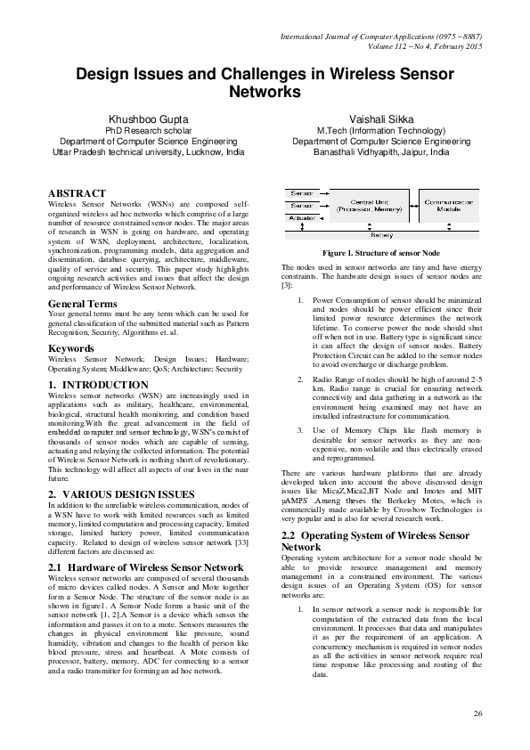 Pdf Design Issues And Challenges In Wireless Sensor Networks