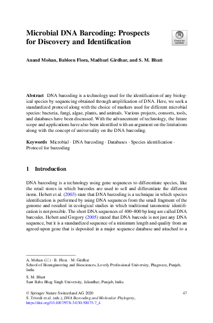 Microbial DNA Barcoding: Prospects for Discovery and Identification